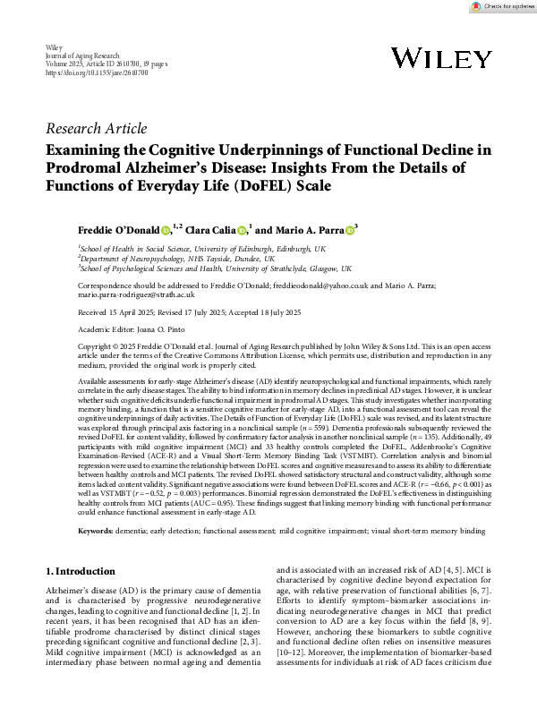(PDF) Examining the Cognitive Underpinnings of Functional Decline in ...