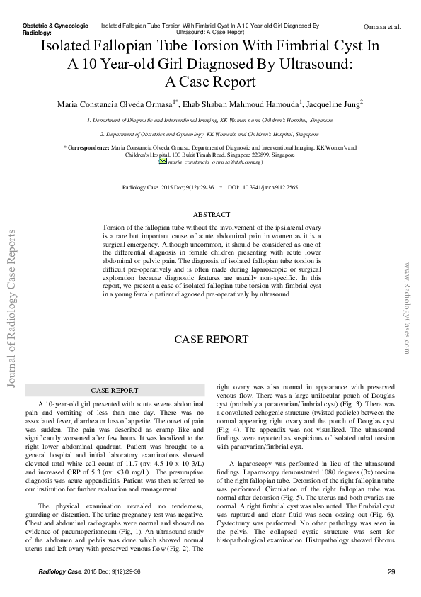 (PDF) Isolated Fallopian Tube Torsion With Fimbrial Cyst In A 10 Year ...