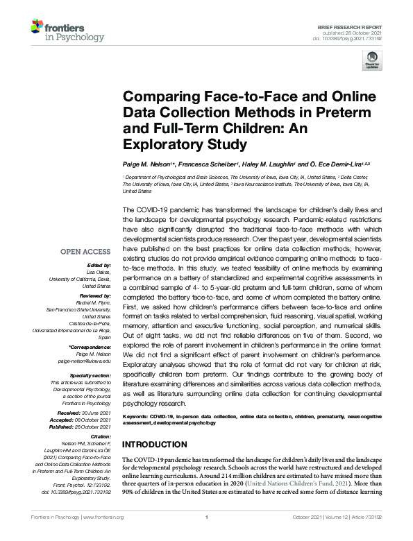 (PDF) Comparing Face-to-Face and Online Data Collection Methods in ...