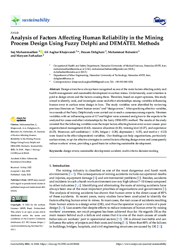 (PDF) Analysis of Factors Affecting Human Reliability in the Mining Process Design Using Fuzzy ...