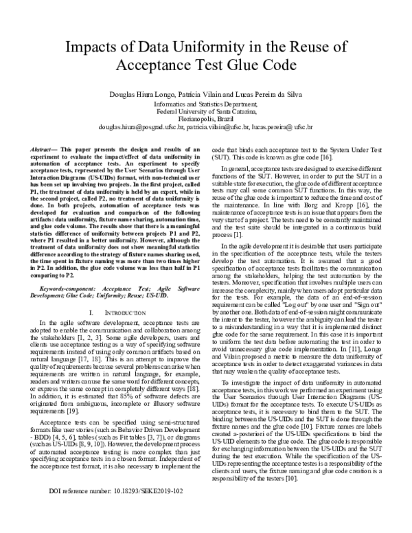 (PDF) Impacts of Data Uniformity in the Reuse of Acceptance Test Glue Code