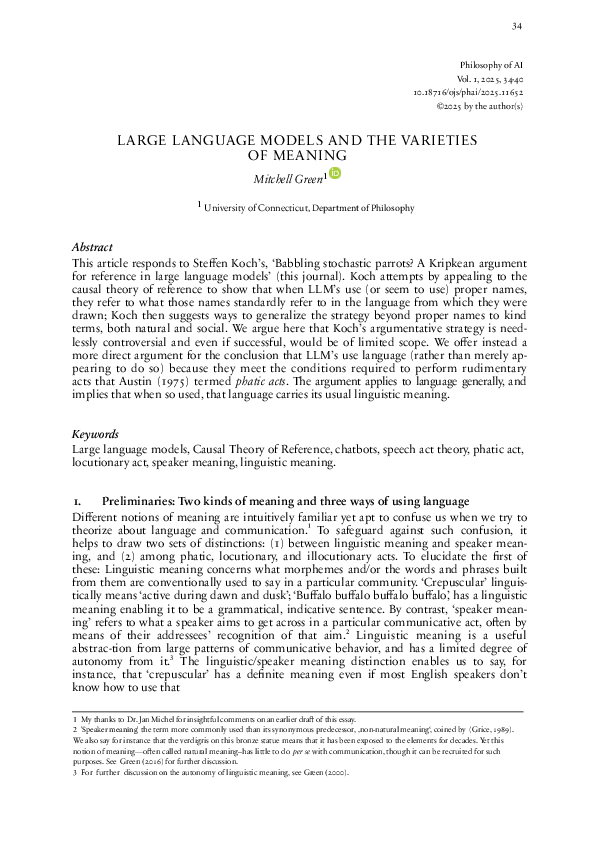 (PDF) Large Language Models and the Varieties of Meaning