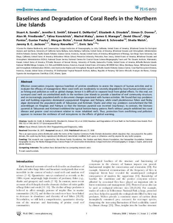(PDF) Baselines and Degradation of Coral Reefs in the Northern Line Islands