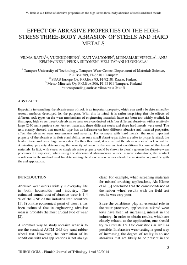 (PDF) Effect of abrasive properties on the high-stress three-body ...