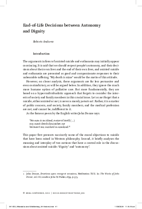 (PDF) End-of-Life Decisions between Autonomy and Dignity