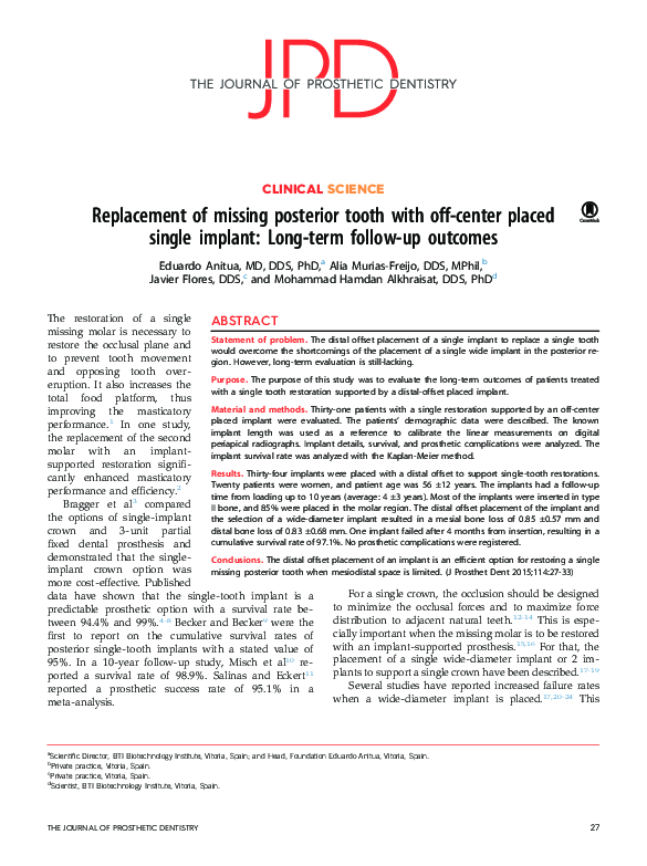 (PDF) Replacement of missing posterior tooth with off-center placed ...