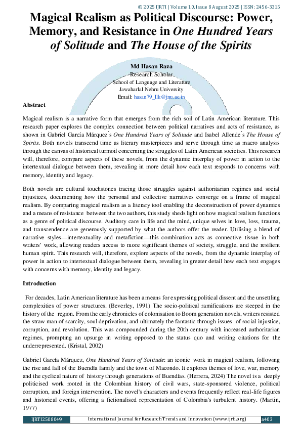 (PDF) Magical Realism as Political Discourse: Power, Memory, and ...