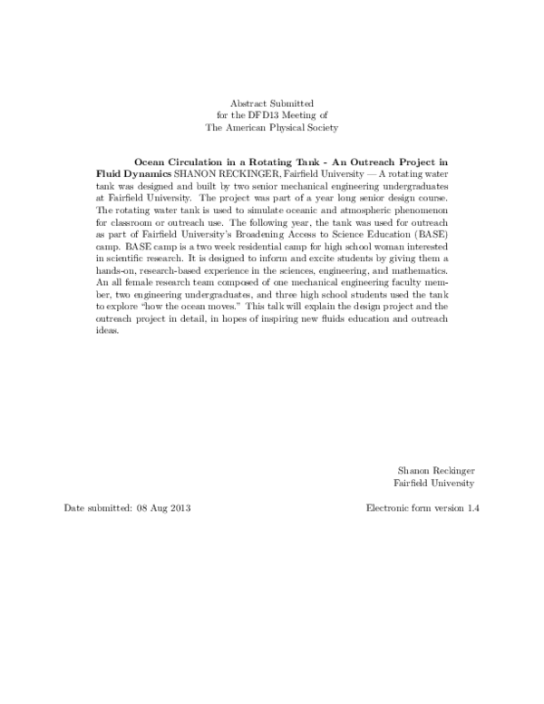 (PDF) Ocean circulation in a rotating tank: An outreach project in ...