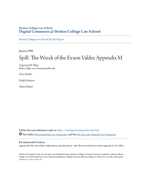 (PDF) Spill: The Wreck of the Exxon Valdez Appendix M