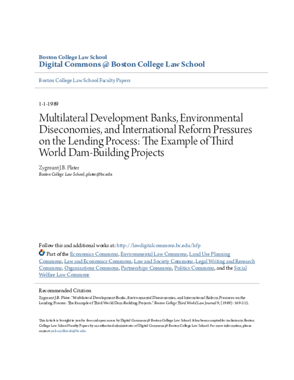 (PDF) Multilateral Development Banks, Environmental Diseconomies, and International Reform ...