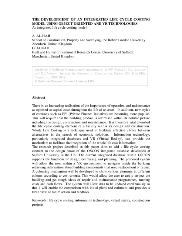 (PDF) The development of an integrated life cycle costing model using ...
