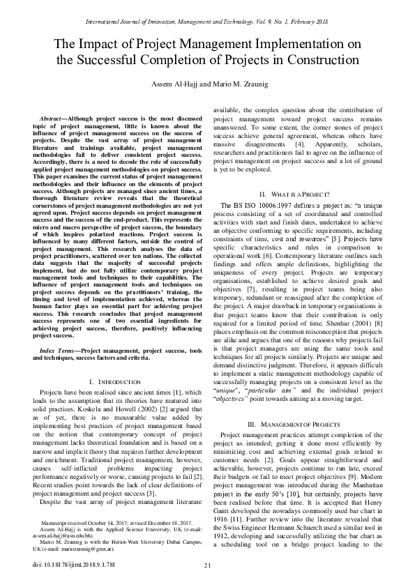 (PDF) The Impact of Project Management Implementation on the Successful ...