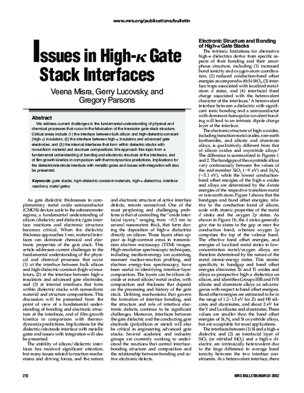 (PDF) Issues in High-ĸ Gate Stack Interfaces