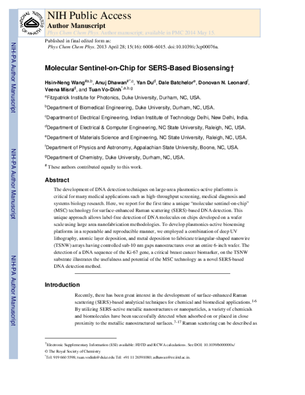 (PDF) Molecular sentinel-on-chip for SERS-based biosensing