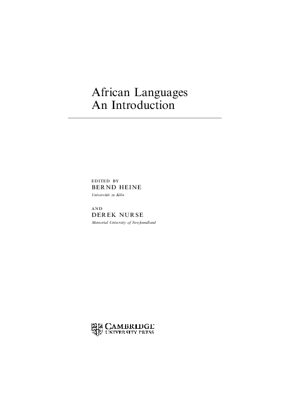 (PDF) African Languages: An Introduction