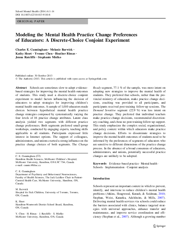 (PDF) Modeling the Mental Health Practice Change Preferences of ...
