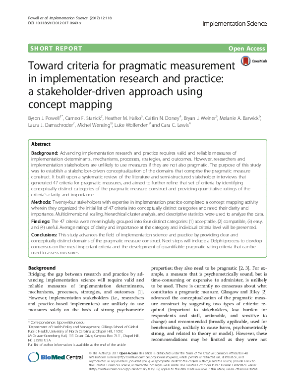 (PDF) Toward criteria for pragmatic measurement in implementation research and practice: a ...