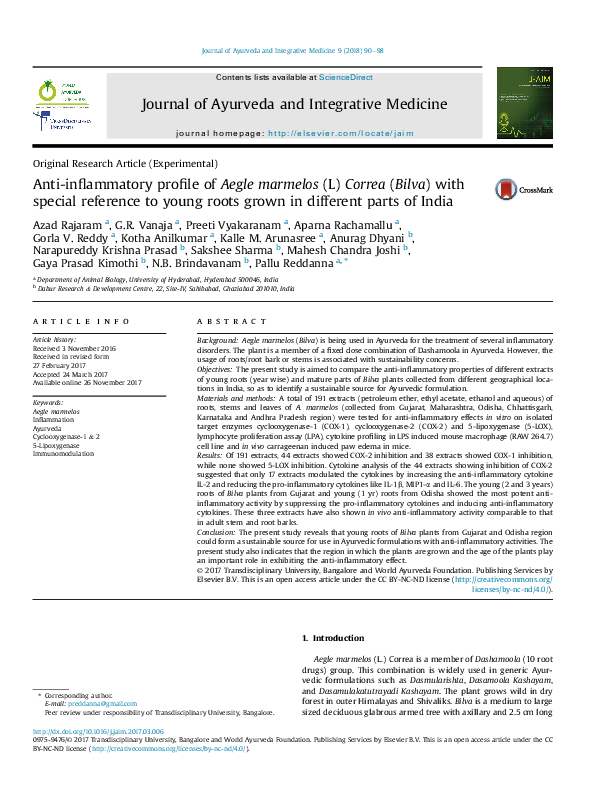 (PDF) Anti-inflammatory profile of Aegle marmelos (L) Correa (Bilva ...