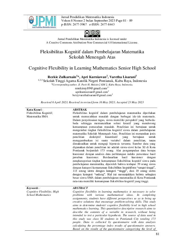 (PDF) Cognitive Flexibility in Learning Mathematics Senior High School