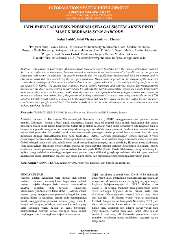 (PDF) Implementasi Mesin Presensi Sebagai Sistem Akses Pintu Masuk ...