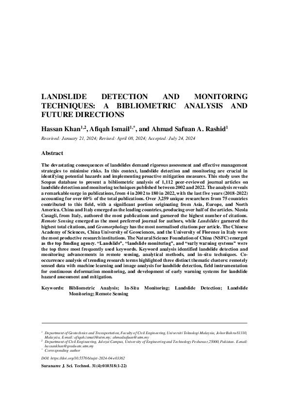 (PDF) LANDSLIDE DETECTION AND MONITORING TECHNIQUES: A BIBLIOMETRIC ANALYSIS AND FUTURE DIRECTIONS