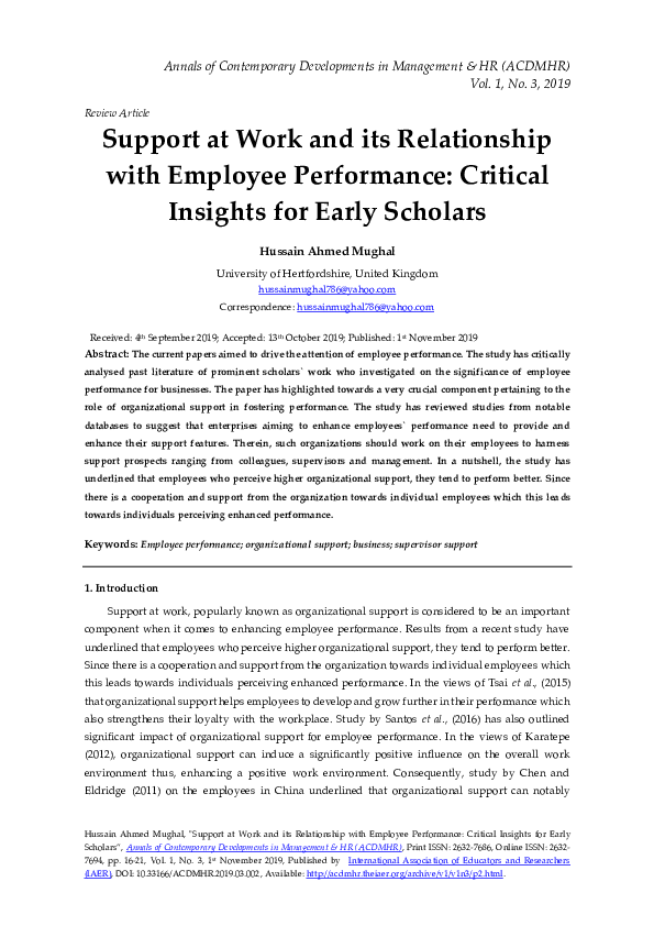 (PDF) Support at Work and its Relationship with Employee Performance ...