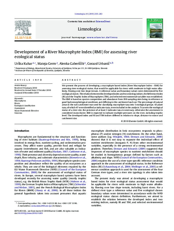 (PDF) Development of a River Macrophyte Index (RMI) for assessing river ...