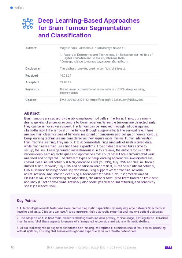 (PDF) Deep Learning-Based Approaches for Brain Tumour Segmentation and Classification
