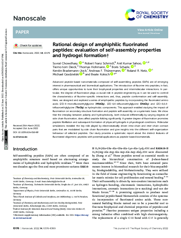 (PDF) Rational design of amphiphilic fluorinated peptides: evaluation ...