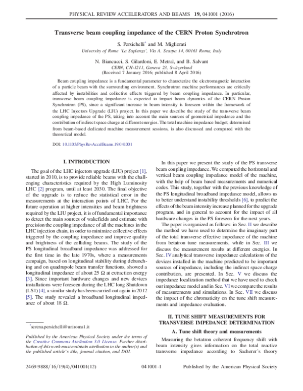 (PDF) Transverse beam coupling impedance of the CERN Proton Synchrotron