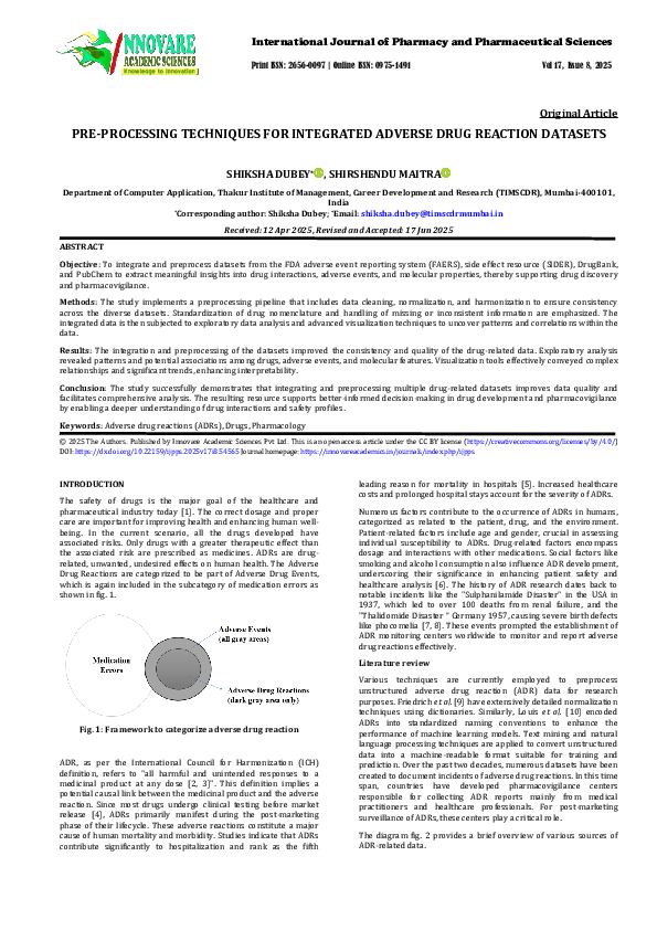 (PDF) PRE-PROCESSING TECHNIQUES FOR INTEGRATED ADVERSE DRUG REACTION DATASETS