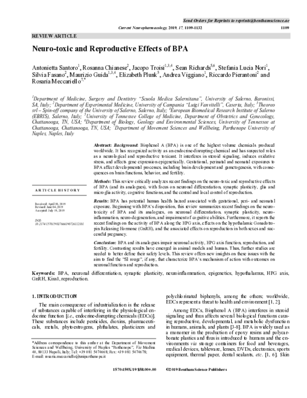 (PDF) Neuro-toxic and Reproductive Effects of BPA