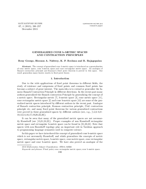 (PDF) GENERALIZED CONE b-METRIC SPACES AND CONTRACTION PRINCIPLES