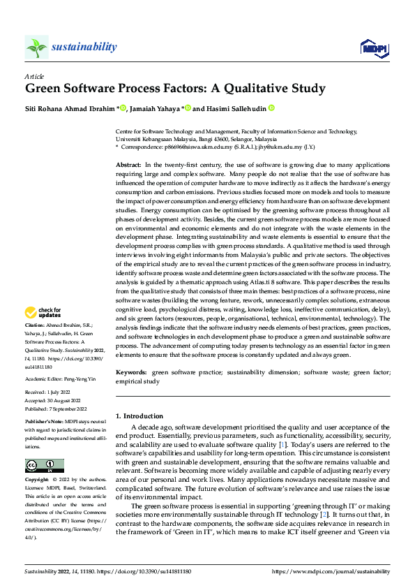 (PDF) Green Software Process Factors: A Qualitative Study