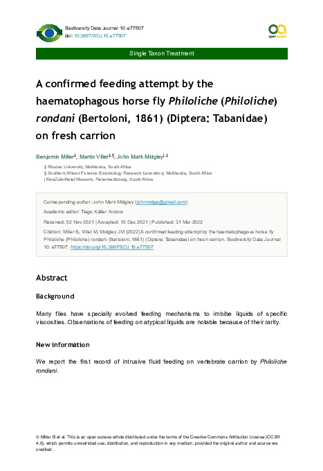 (PDF) A confirmed feeding attempt by the haematophagous horse fly ...