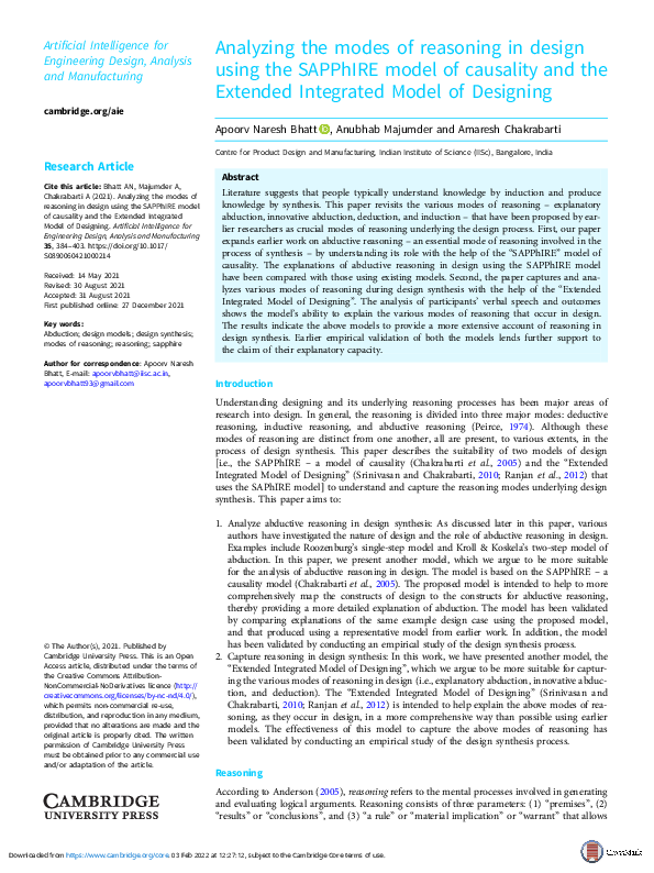 (PDF) Analyzing the modes of reasoning in design using the SAPPhIRE ...