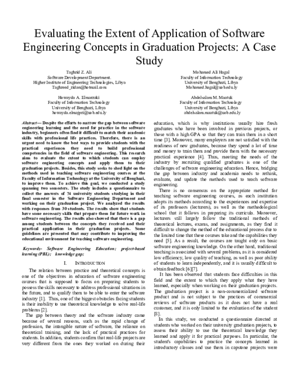 (PDF) Evaluating the Extent of Application of Software Engineering Concepts in Graduation ...