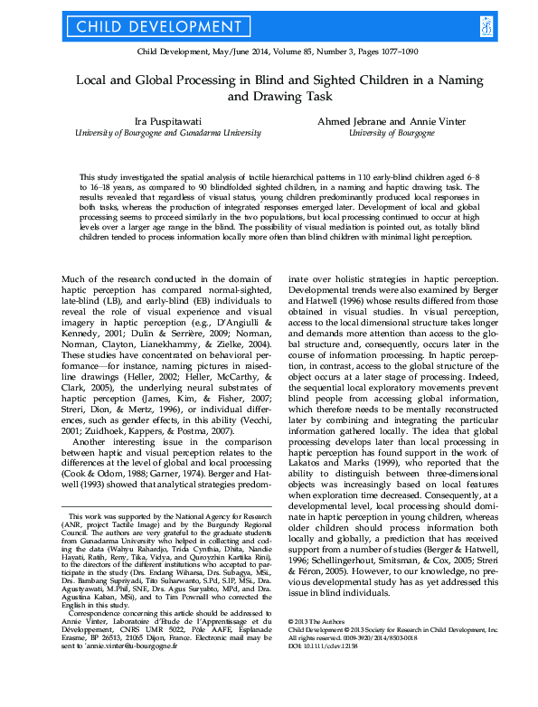 (PDF) Local and Global Processing in Blind and Sighted Children in a ...