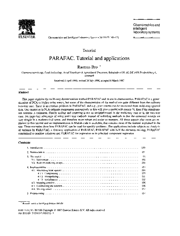 (PDF) PARAFAC. Tutorial and applications