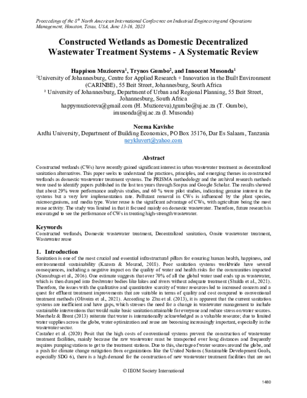 (PDF) Constructed Wetlands as Domestic Decentralized Wastewater ...