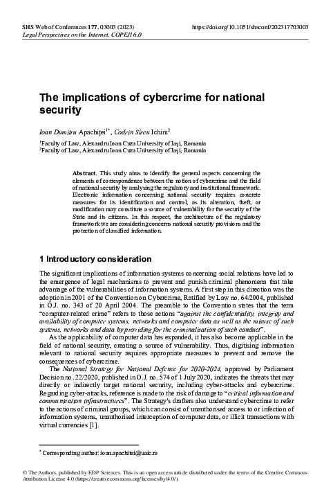 (PDF) The implications of cybercrime for national security