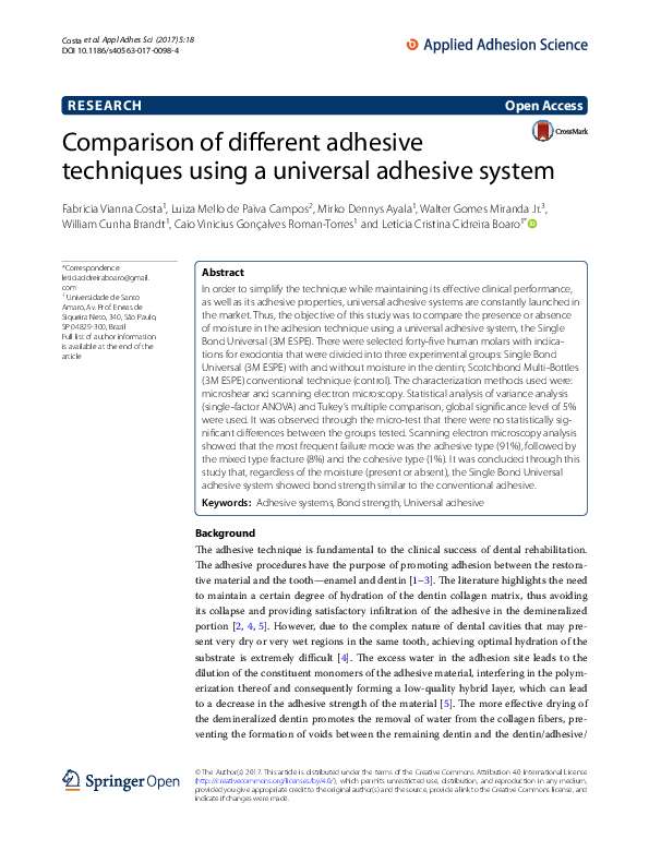 (PDF) Comparison of different adhesive techniques using a universal ...