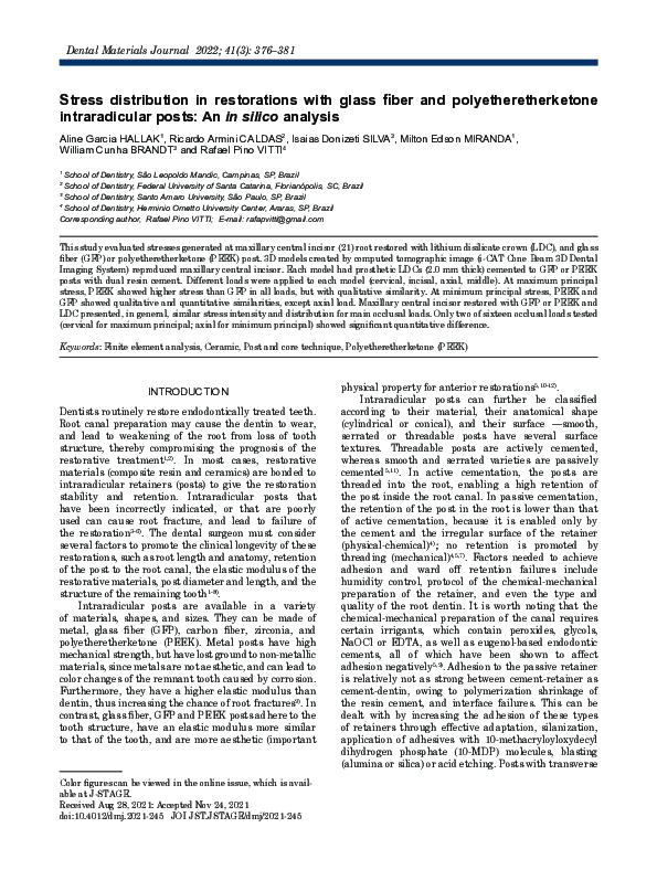 (PDF) Stress distribution in restorations with glass fiber and ...