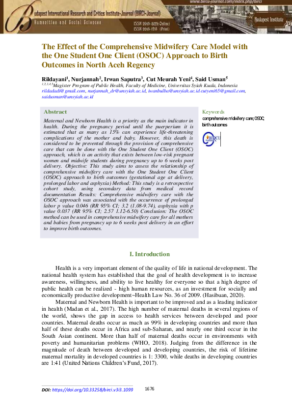 (PDF) The Effect of the Comprehensive Midwifery Care Model with the One ...