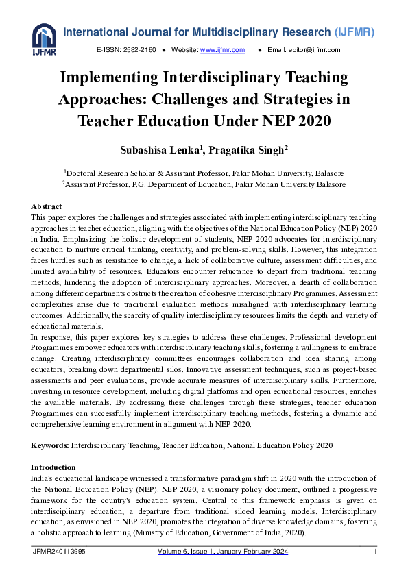 (PDF) Implementing Interdisciplinary Teaching Approaches: Challenges ...