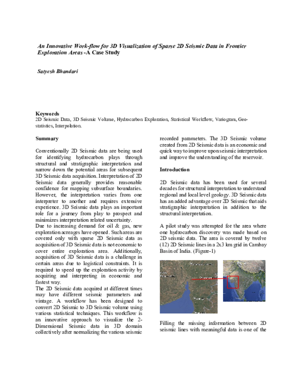 (PDF) An Innovative Work-flow for 3D Visualization of Sparse 2D Seismic Data in Frontier ...