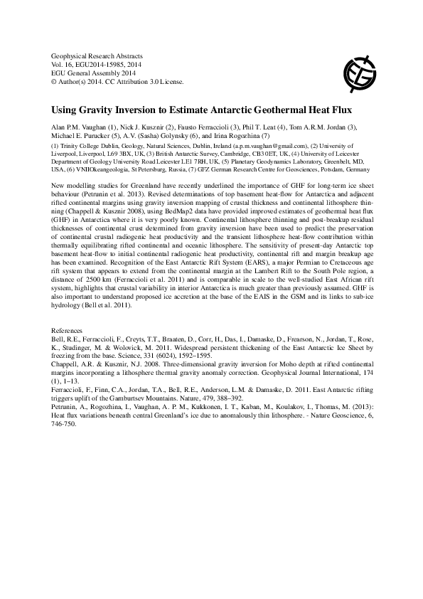 (PDF) Using Gravity Inversion to Estimate Antarctic Geothermal Heat Flux