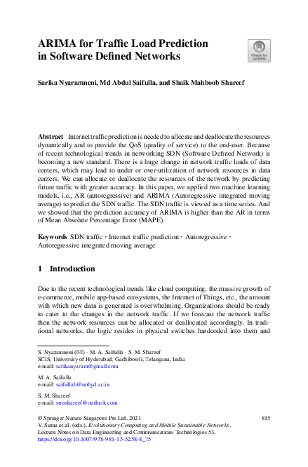 (PDF) ARIMA for Traffic Load Prediction in Software Defined Networks