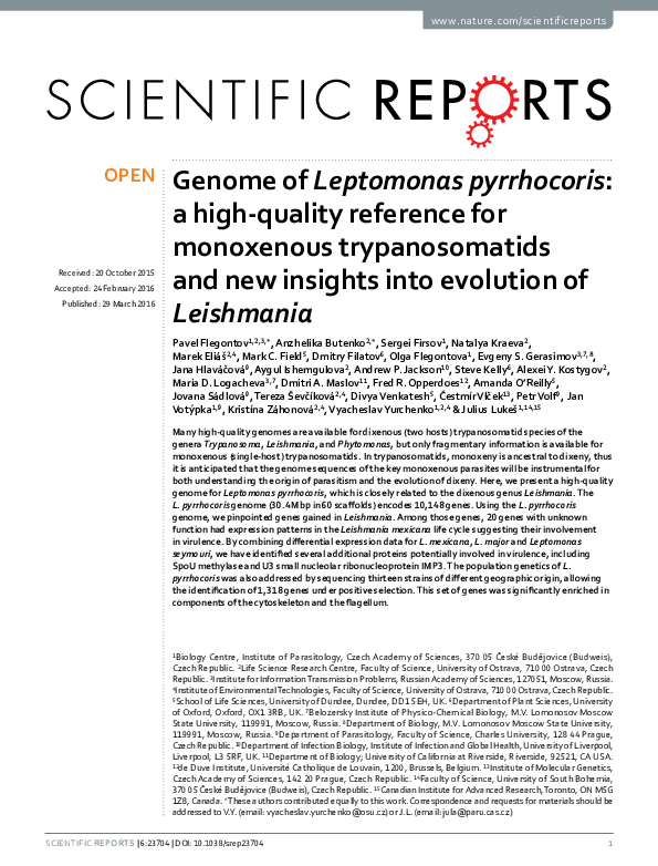 (PDF) Genome of Leptomonas pyrrhocoris: a high-quality reference for ...