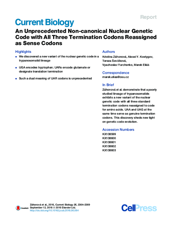 (PDF) An Unprecedented Non-canonical Nuclear Genetic Code with All ...